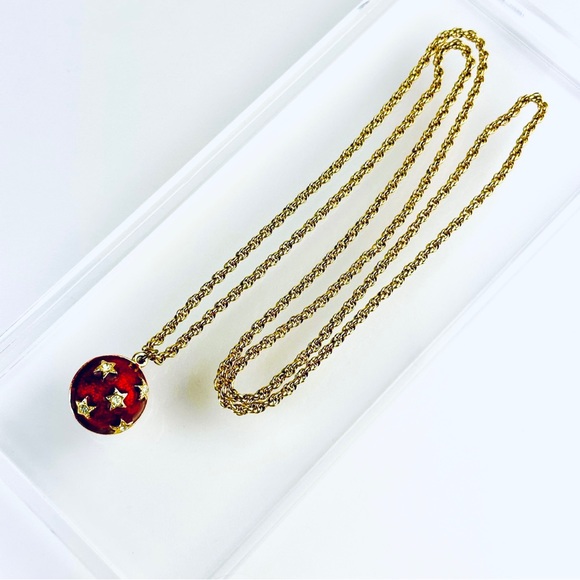 Jewelry | Vtg Red Guilloche Enamel Faceted Crystal Star Ballpendant ...